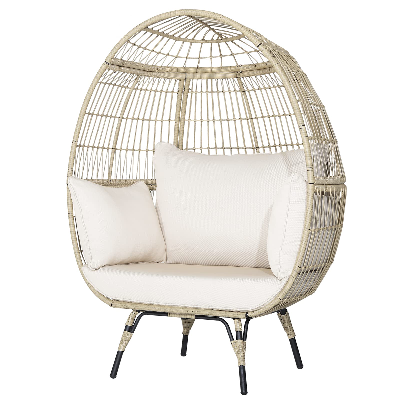 COSTWAY Patio Oversized Rattan Egg Chair Lounge Basket w/ 4 Cushions for Indoor Outdoor