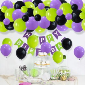 Lime Green Purple Black Balloon Garland Kit, 122PCS Black Purple Fruit Green Party Balloons for Hero Birthday Video Game Anniversary Graduation Racing Car Party Decoration…