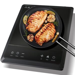 waatfeet 1600w portable induction cooktop,electric induction cooker and burner,countertop hot plate with 10-level adjustment,3-hour timer,smart touch cooktop,and safety lock feature,black