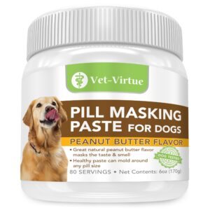 vet-virtue pill masking paste for dogs, peanut butter flavor - perfect pet medicine treats to hide pills, medication & capsules, with natural ingredients & packed with flavor dogs love