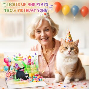 FITMITE Birthday Cards, Cute Cat MUSIC & LIGHTS & BLOWABLE CANDLE Funny Pop up Happy Birthday Card, Birthday Gifts for Women Men Cat Lover Mom or Dad