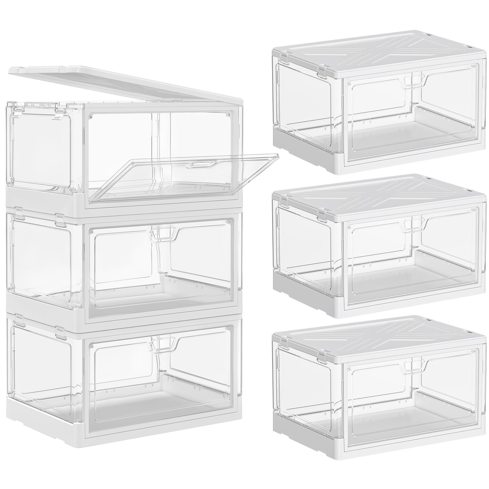 SNSLXH Clear Storage Bins with Lids, Stackable Storage Bins with Magnetic Doors Open Front, Plastic Storage Bins for Living Room, Bedroom, Study Room and Office, 3 Packs, 24QT