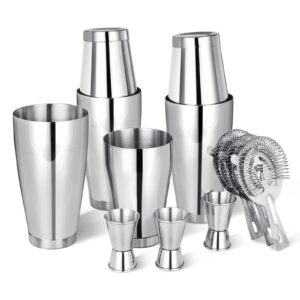 boston shaker cocktail set bartender kit, 12 pcs drink shaker with strainer bartending martini shaker tin with 18oz & 28oz mixed alcohol shaker professional stainless steel bar tool for beginner