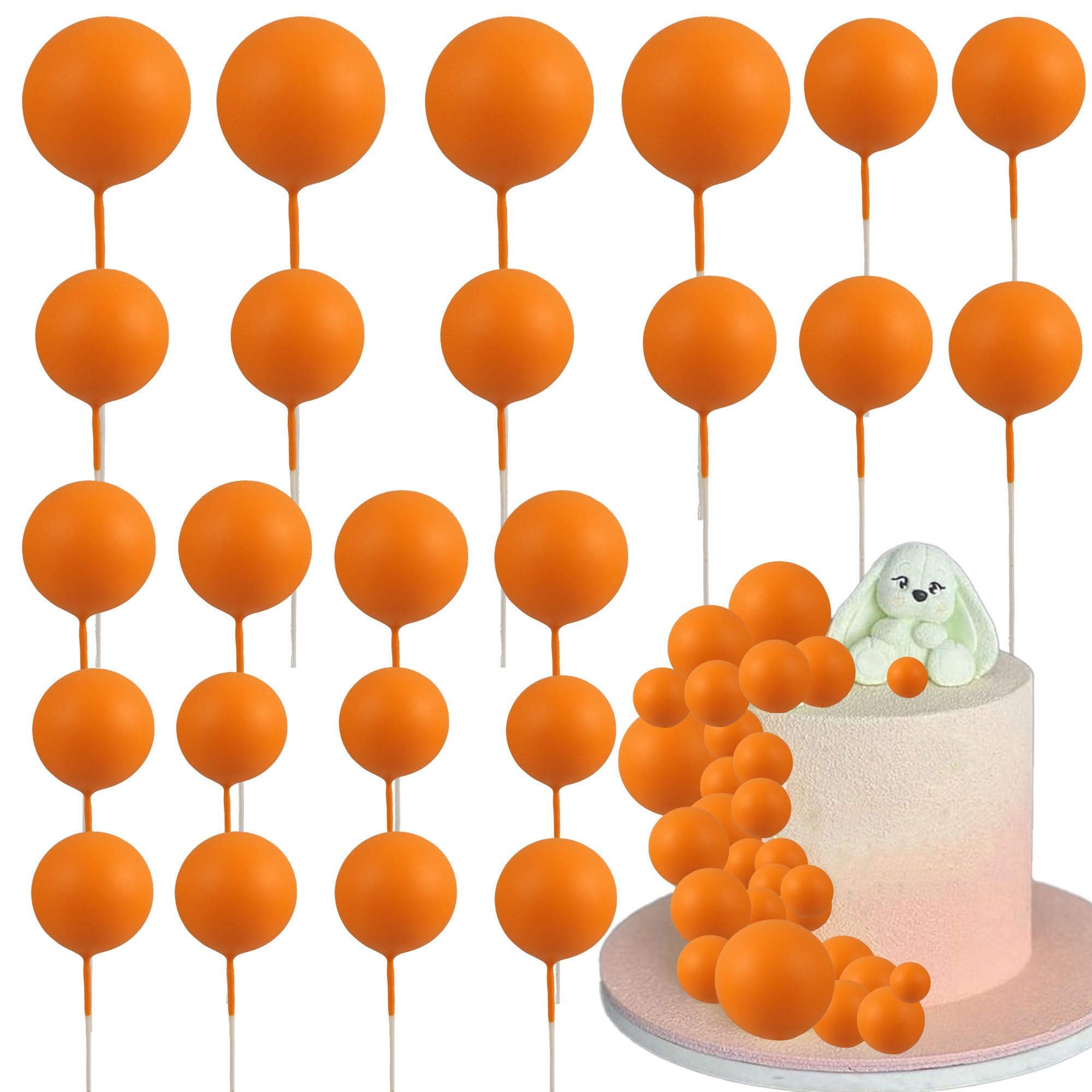 Gyufise 30Pcs Balls Cake Toppers Ball Cake Picks Foam Ball Shaped Cupcake Toppers Mini Balloons Baby Shower Cake Decorations for Wedding Enaggement Bridal Shower Birthday Party Supplies Orange