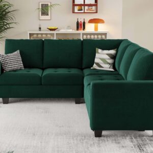 Belffin Velvet Modular Sectional Sofa Convertible Sectional Sofa Couch with Reversible Chaise L Shaped 4 Seater Corner Sofa Couch Green