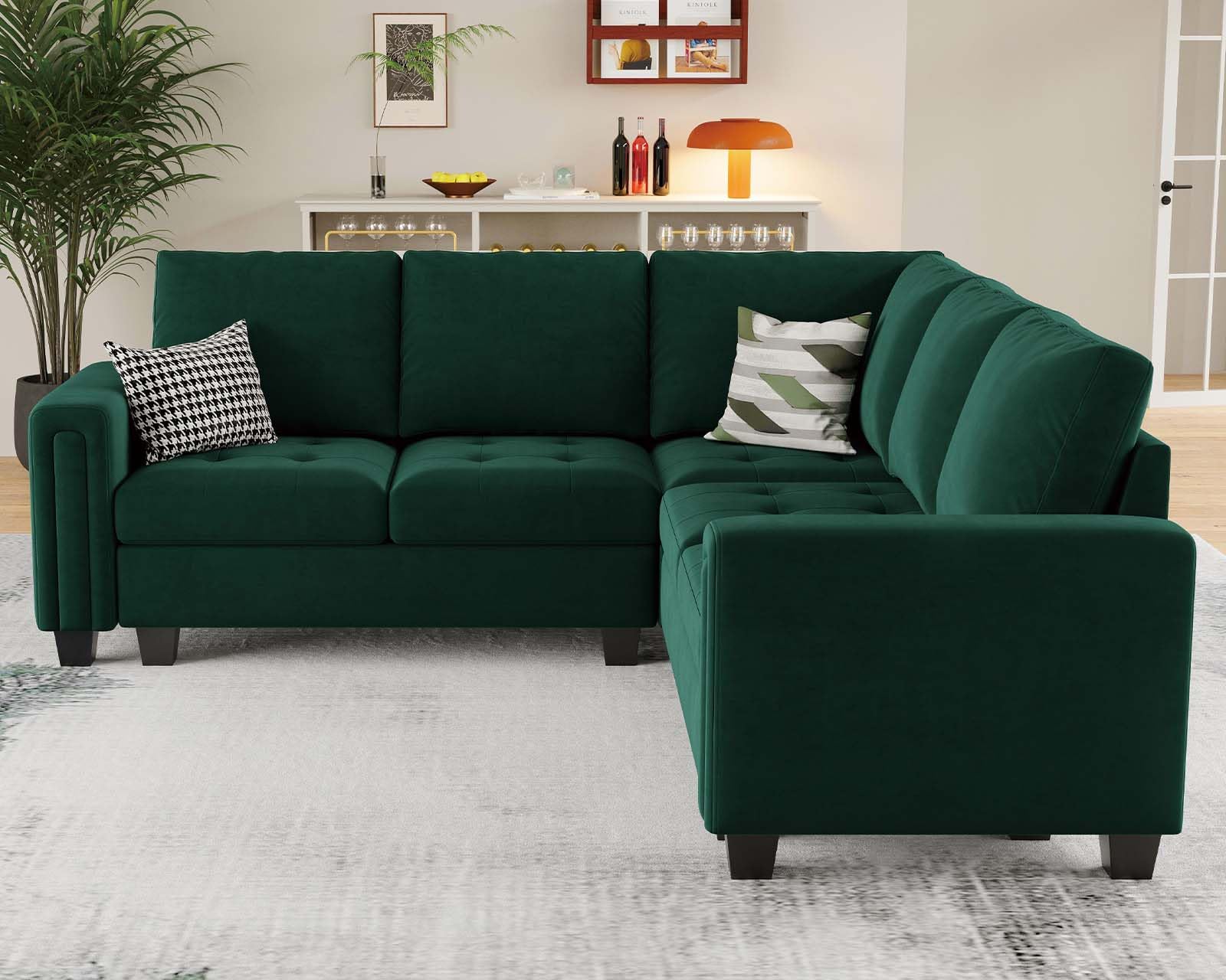 Belffin Velvet Modular Sectional Sofa Convertible Sectional Sofa Couch with Reversible Chaise L Shaped 4 Seater Corner Sofa Couch Green