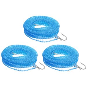 uxcell portable clothesline, 9.84ft nylon windproof non-slip washing line rope for courtyard outdoor travel camping laundry drying, blue 3 pcs