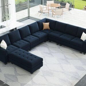 Belffin Convertible Velvet Modular Sectional Sofa Couch with Reversible Chaise L Shaped Sectional Couch with Storage Ottoman Living Room Furniture Sofa Set Blue