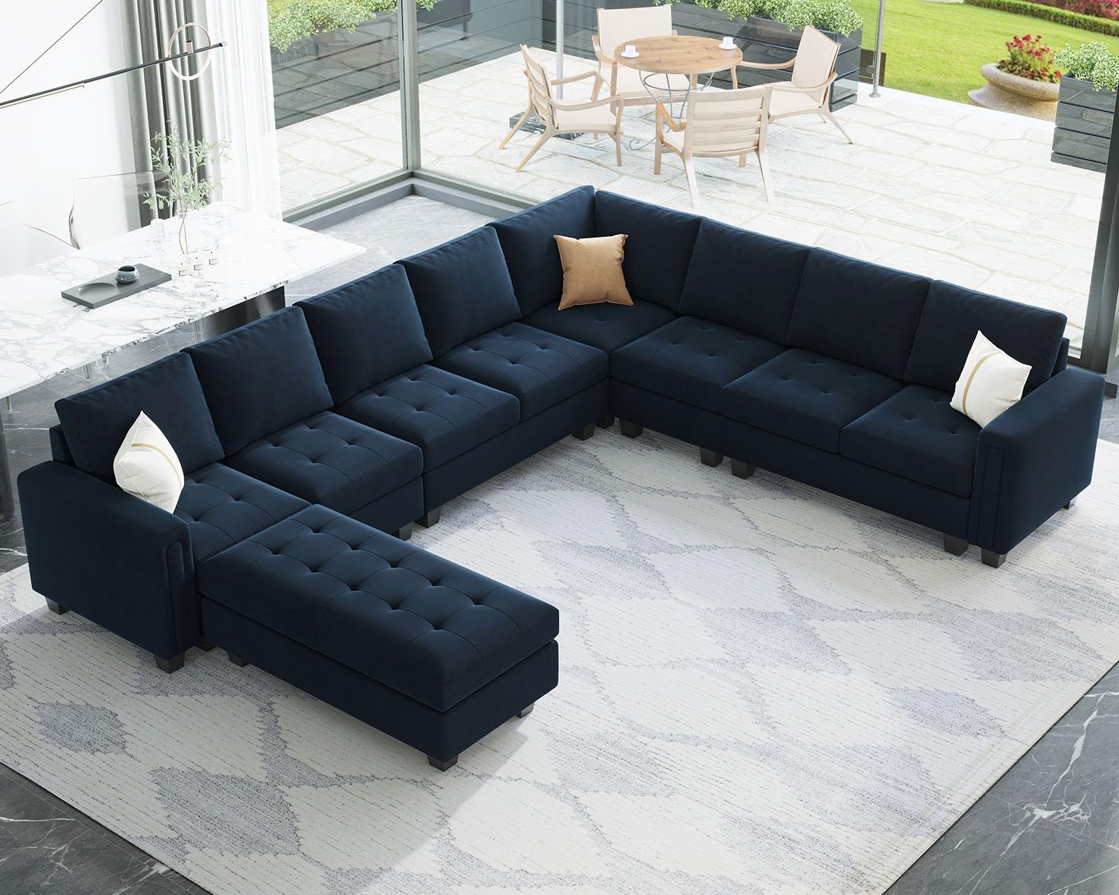 Belffin Convertible Velvet Modular Sectional Sofa Couch with Reversible Chaise L Shaped Sectional Couch with Storage Ottoman Living Room Furniture Sofa Set Blue