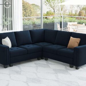 Belffin Velvet Modular Sectional Sofa Convertible Sectional Sofa Couch with Reversible Chaise L Shaped 4 Seater Corner Sofa Couch Blue