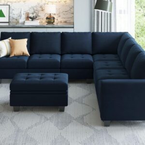 Belffin Convertible Velvet Modular Sectional Sofa Couch with Reversible Chaise L Shaped Sectional Couch with Storage Ottoman Living Room Furniture Sofa Set Blue