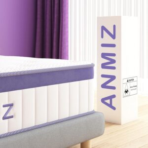 ANMIZ Twin Mattress,10 Inch Twin Size Mattress in a Box, Hybrid Memory Foam Mattress Twin Size, Medium Firm Single Twin Mattress, Breathable Cool Sleep & Pressure Relief, Twin Memory Foam Mattresses