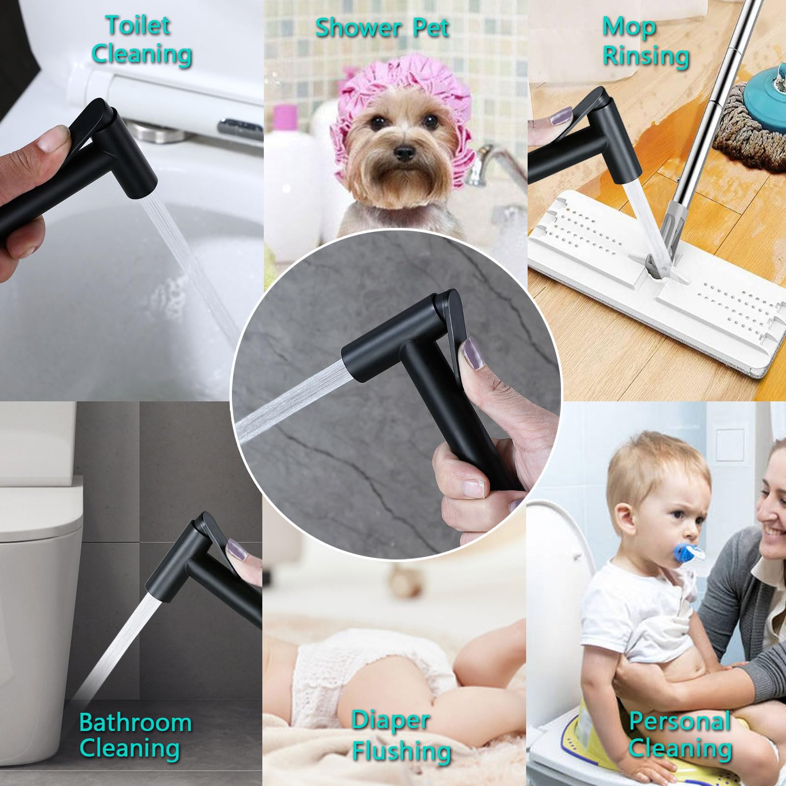 BARROCK Warm Water Bidet Sprayer for Toilet with Brass Hot and Cold Mixing Valve, Handheld Bidet Spray Attachment Set for Muslim Shower, Feminine Hygiene, Pets and Baby Diaper Wash Matte Black