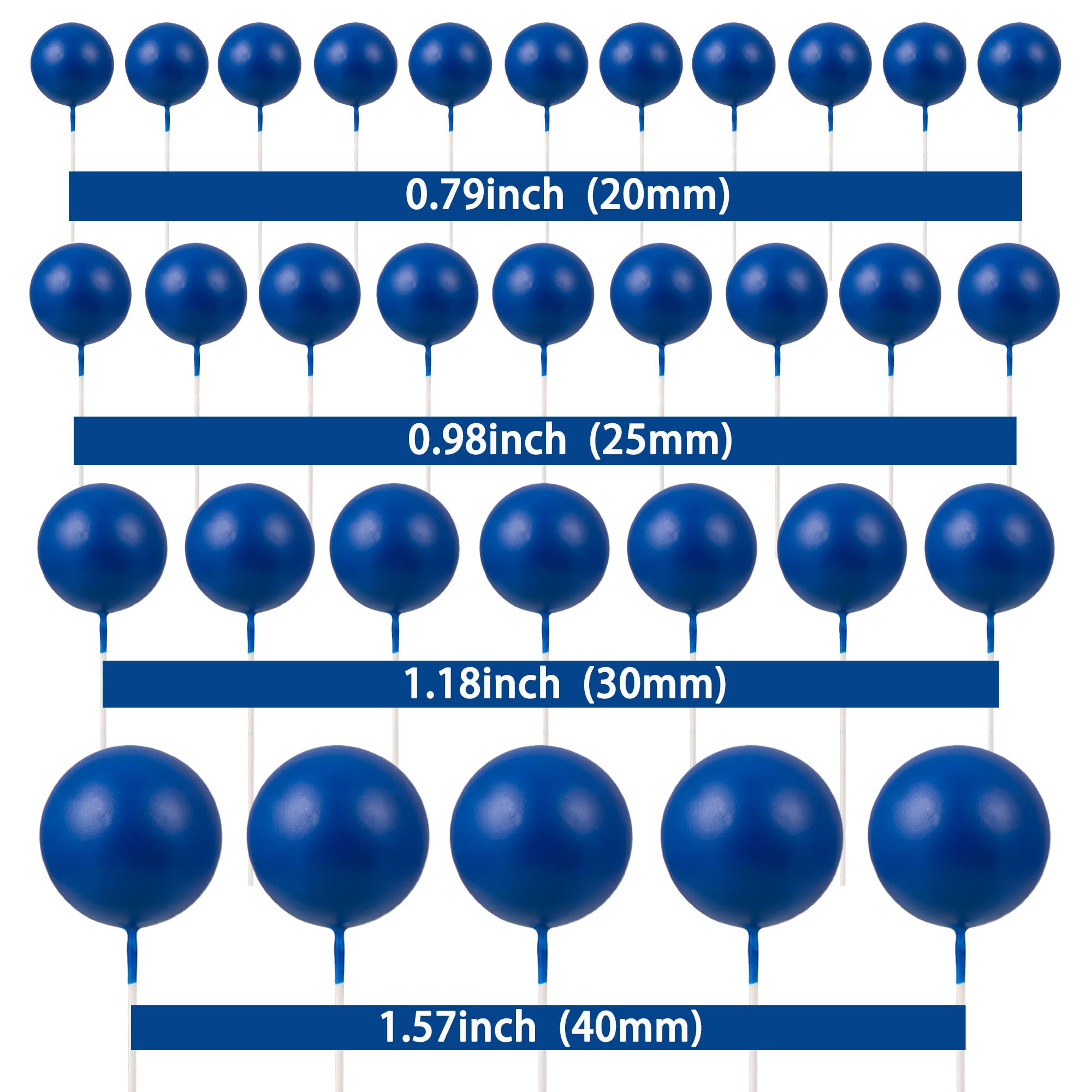 Gyufise 30Pcs Ball Cake Toppers Balls Cupcake Toppers Foam Ball Shaped Cake Picks DIY Balloons Cake Insert Topper for Wedding Enagement Baby Shower Birthday Party Cake Decorations Supplies Royal Blue