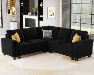 belffin velvet modular sectional sofa convertible sectional sofa couch with reversible chaise l shaped 4 seater corner sofa couch black