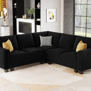 Belffin Velvet Modular Sectional Sofa Convertible Sectional Sofa Couch with Reversible Chaise L Shaped 4 Seater Corner Sofa Couch Black