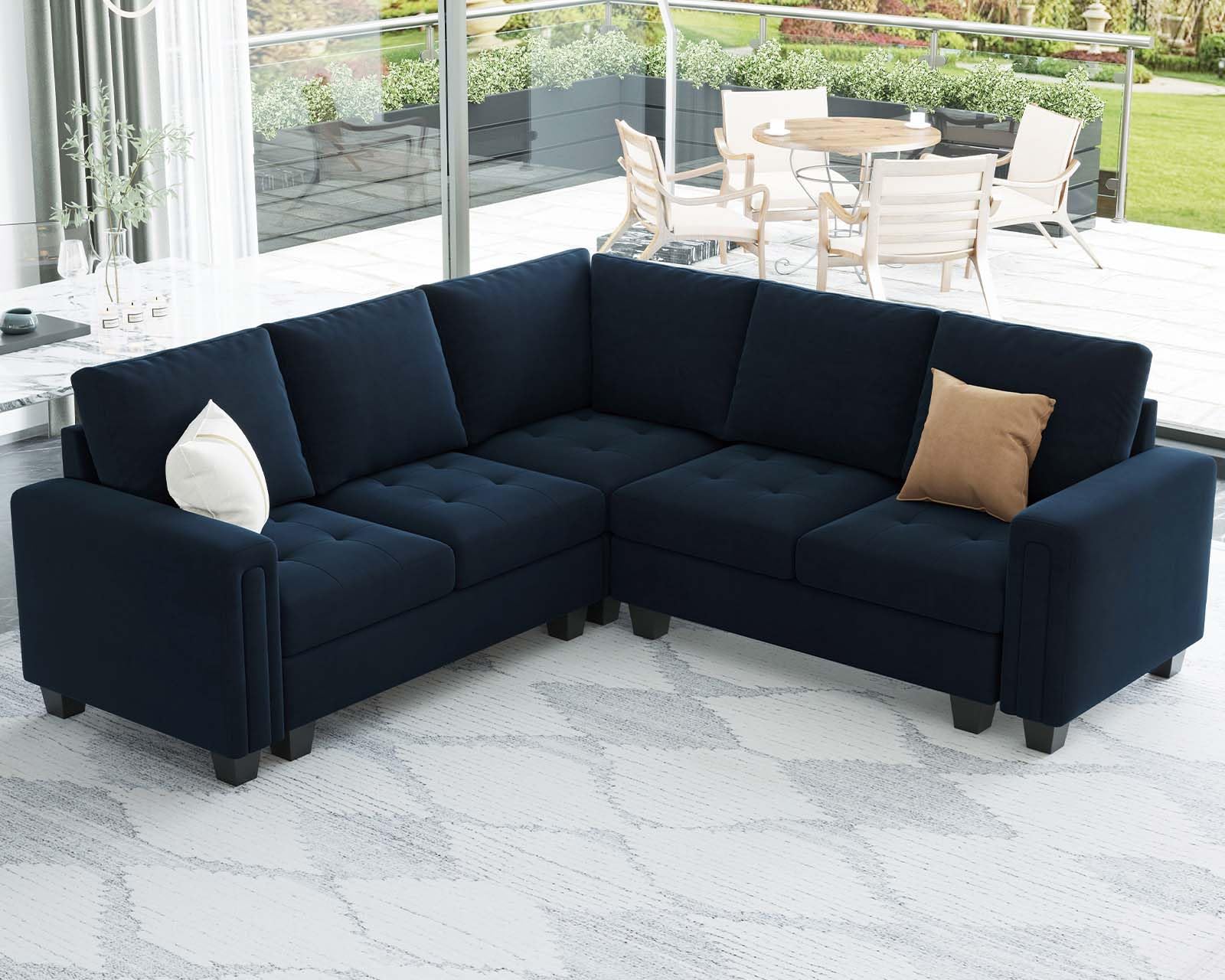 Belffin Velvet Modular Sectional Sofa Convertible Sectional Sofa Couch with Reversible Chaise L Shaped 4 Seater Corner Sofa Couch Blue