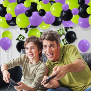 Lime Green Purple Black Balloon Garland Kit, 122PCS Black Purple Fruit Green Party Balloons for Hero Birthday Video Game Anniversary Graduation Racing Car Party Decoration…