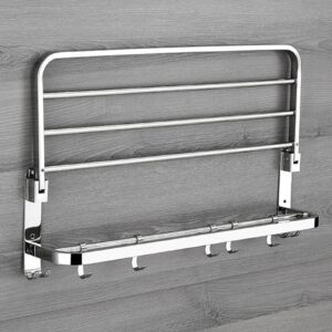 Bathroom Shelf Wall Floating Bathroom Bathroom Towel Shelf with Foldable Towel Bar Holder and Towel Hooks Wall Mounted Multifunctional Double Towel Bars Brushed Nickel Floating Shelves Corner Shower