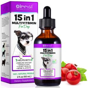 15 in 1 dog multivitamin, all-in-one multi liquid multivitamin for dogs, dog vitamins and supplement with digestive, immunity, allergy skin & coat support, hip & joint, all ages, breeds 2 oz