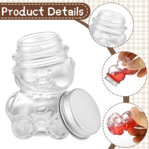 Hushee 24 Pcs 1.5 oz Glass Honey Bear Jar Mini Cute Honey Bottles Bear Mason Jar Small Funny Shot Glasses with Lids for Jam Candies DIY Decoration Gift Wedding Party Favors