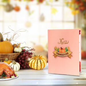 GREETING ART Turkey Thanksgiving Card Pop Up,Happy Thanksgiving Pop Up Card, Fall Greeting Thank You Cards,Thanksgiving Greeting Cards,Retro Fall Card Autumn Pumpkin Turkey Cards