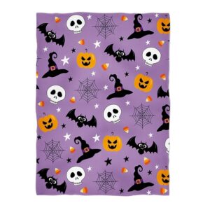 halloween throw blanket for couch and bed spider webs witch's hat black bats and decorated pumpkins print on soft blanket for kids and adult