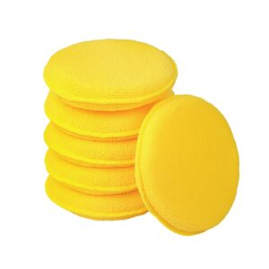 fonaroll microfiber wax applicator pads, car wax applicator, buffing & detail polishing foam pads for car cleaning and fine polishing (5" diameter, 6 pack) - yellow