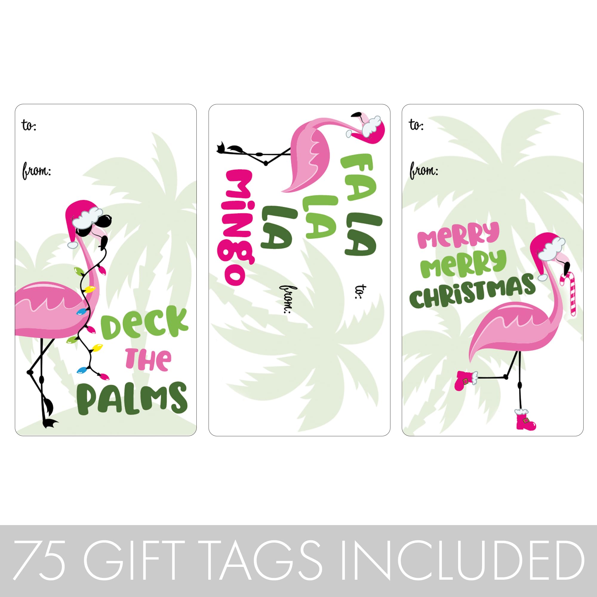 Pink Flamingo Christmas Gift Tags, Peel and Stick Christmas Gift Tags, 75 Count Beach Christmas Gift Wrap Tags