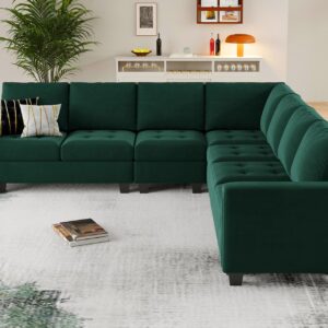 Belffin Modular Velvet Sectional L Shape Sofa Couch Oversized Convertible Sectional Sofa Couch with Reversible Chaise for Living Room Green