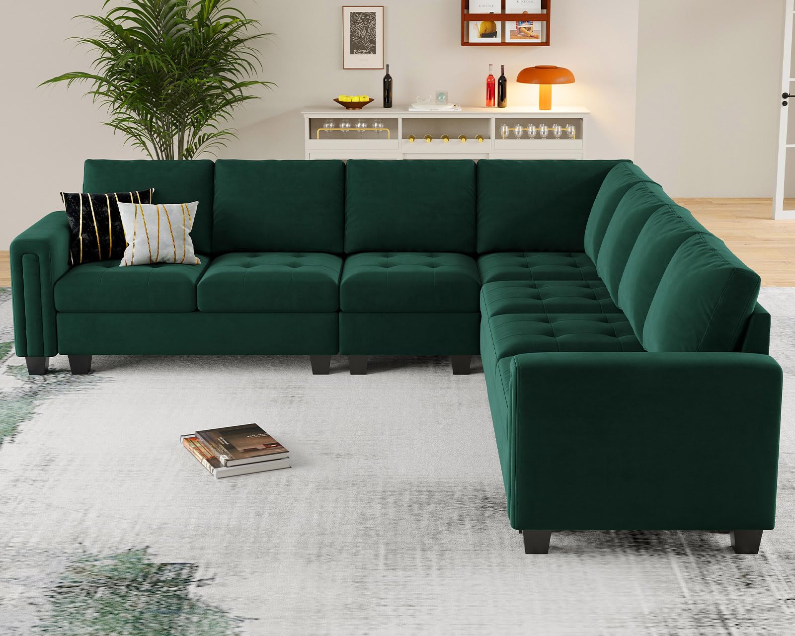 Belffin Modular Velvet Sectional L Shape Sofa Couch Oversized Convertible Sectional Sofa Couch with Reversible Chaise for Living Room Green