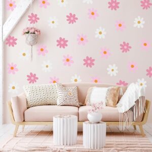 BBTO Daisy Wall Decal Flower Vinyl Wall Decals Daisy Decals Floral Decals Peel and Stick Daisy Stickers for Kids Nursery Wall Art Bedroom Living Room(Pink, White)