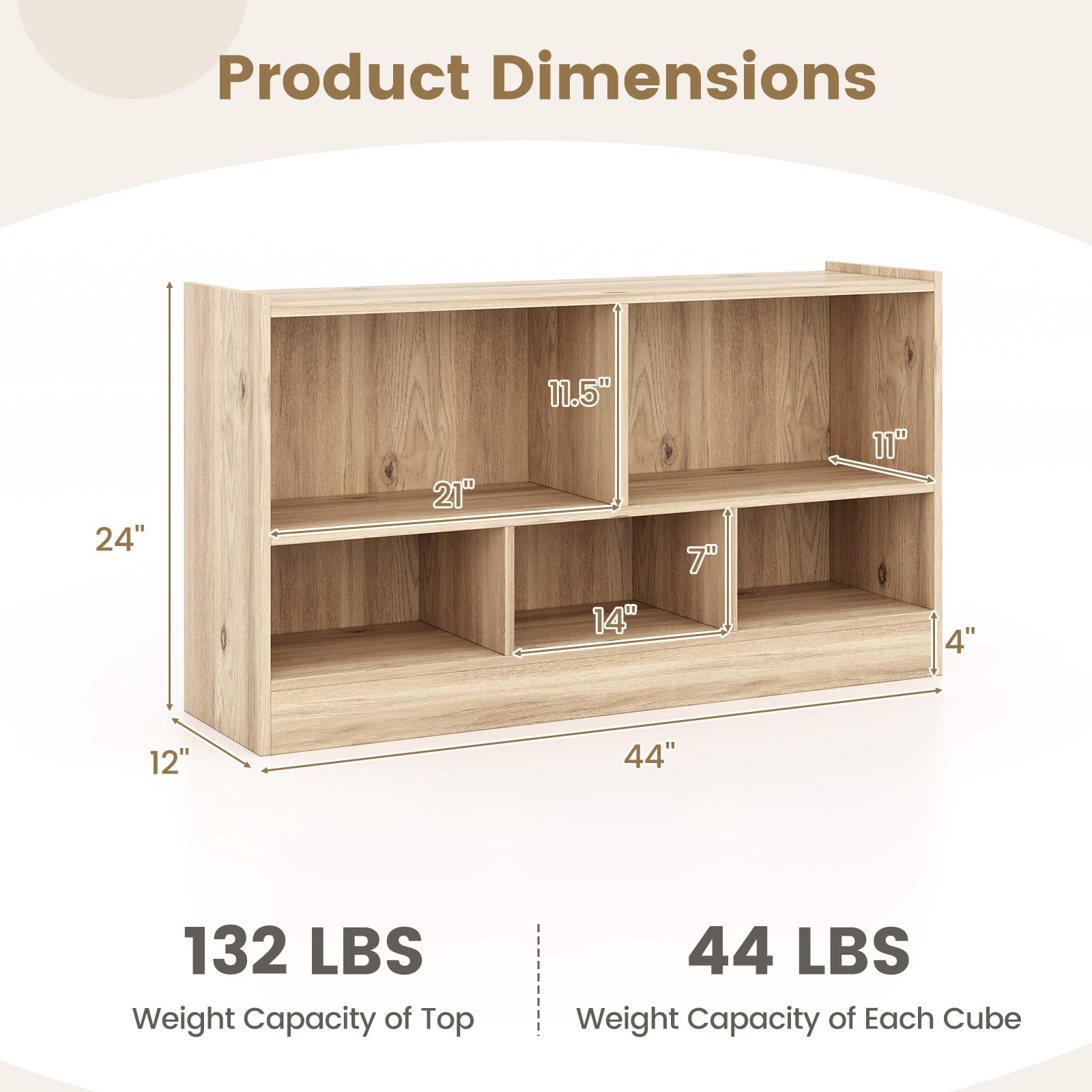 SILKYDRY 5 Cube Bookcase, 2-Tier Open Storage Cabinet, Horizontal Bookshelf for Organizer, Wooden Display Book Shelves for Home Office, Classroom (Natural, 5 Cubes)