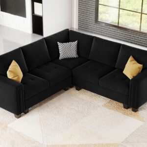 Belffin Velvet Modular Sectional Sofa Convertible Sectional Sofa Couch with Reversible Chaise L Shaped 4 Seater Corner Sofa Couch Black