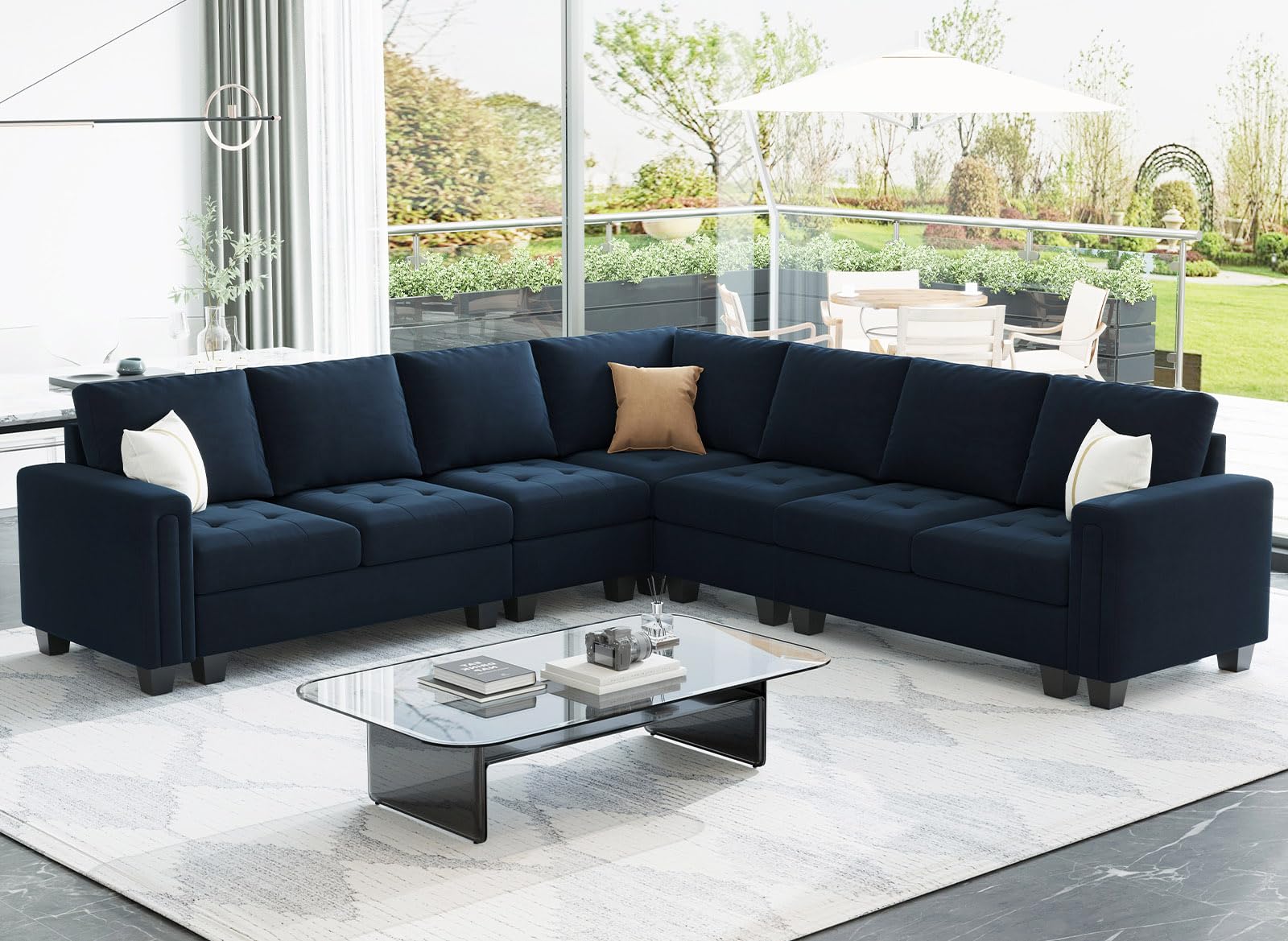 Belffin Modular Velvet Sectional L Shape Sofa Couch Oversized Convertible Sectional Sofa Couch with Reversible Chaise for Living Room Blue