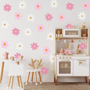 bbto daisy wall decal flower vinyl wall decals daisy decals floral decals peel and stick daisy stickers for kids nursery wall art bedroom living room(pink, white)