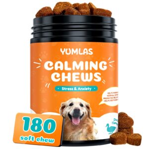 yumlas 180 counts calming chews for dogs anxiety relief, dog calming chews with potent effect in 30 mins & last for 12 hrs, hypoallergenic dog calming treats for all breeds, sizes, ages (duck flavor)