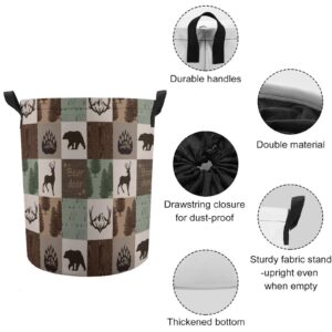 Brebasf Rustic Wildlife Bear Foldable Laundry Basket,Moose Abstract Retro Cabin Adventure Theme for Blanket, Toys, Dirty Clothes In, Bathroom, Bedroom 13.8"W x 17.3"H