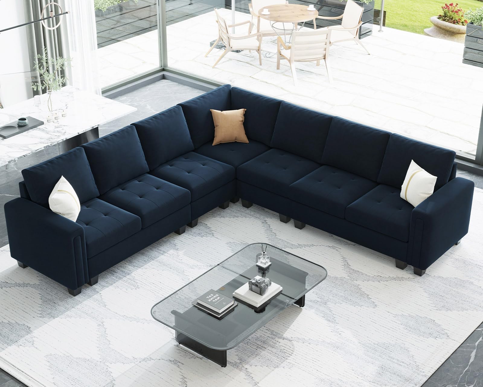 Belffin Modular Velvet Sectional L Shape Sofa Couch Oversized Convertible Sectional Sofa Couch with Reversible Chaise for Living Room Blue