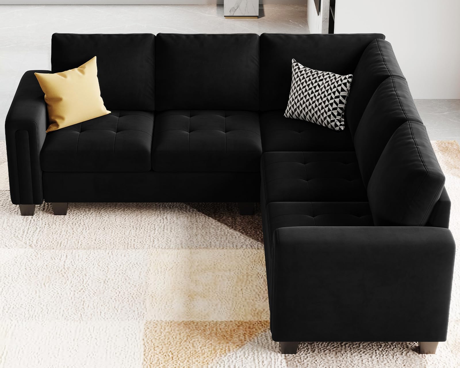 Belffin Velvet Modular Sectional Sofa Convertible Sectional Sofa Couch with Reversible Chaise L Shaped 4 Seater Corner Sofa Couch Black