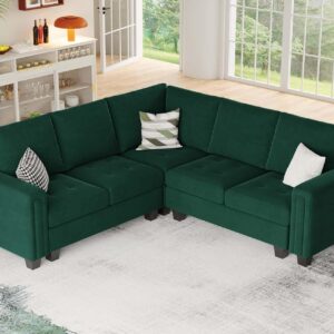 Belffin Velvet Modular Sectional Sofa Convertible Sectional Sofa Couch with Reversible Chaise L Shaped 4 Seater Corner Sofa Couch Green