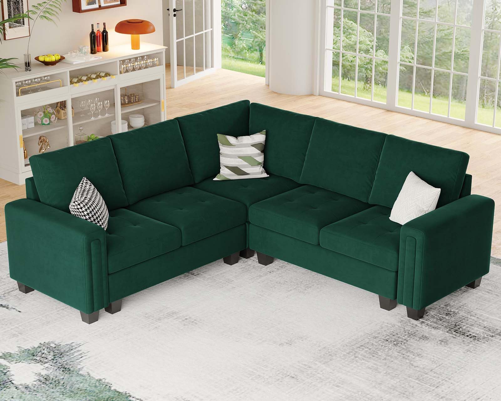 Belffin Velvet Modular Sectional Sofa Convertible Sectional Sofa Couch with Reversible Chaise L Shaped 4 Seater Corner Sofa Couch Green