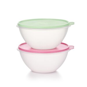 tupperware heritage wonderlier 10.5 cup food storage bowl set of 2 in vintage colors- dishwasher safe & bpa free - (2 containers + 2 lids)