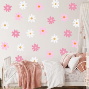 BBTO Daisy Wall Decal Flower Vinyl Wall Decals Daisy Decals Floral Decals Peel and Stick Daisy Stickers for Kids Nursery Wall Art Bedroom Living Room(Pink, White)