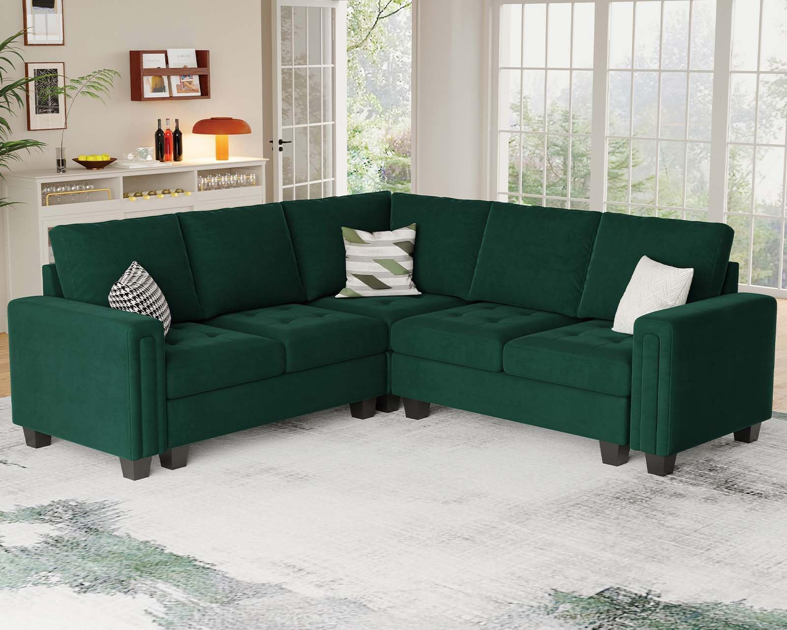 Belffin Velvet Modular Sectional Sofa Convertible Sectional Sofa Couch with Reversible Chaise L Shaped 4 Seater Corner Sofa Couch Green