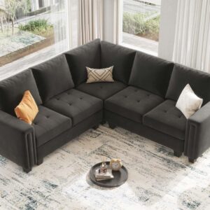 Belffin Velvet Modular Sectional Sofa Convertible Sectional Sofa Couch with Reversible Chaise L Shaped 4 Seater Corner Sofa Couch Grey