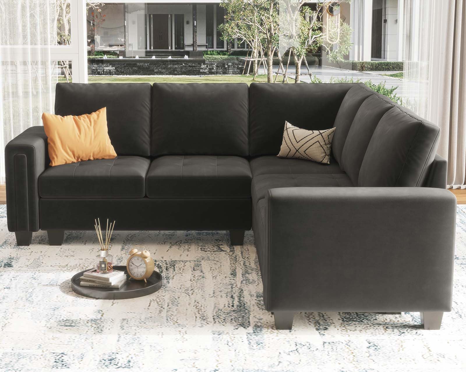 Belffin Velvet Modular Sectional Sofa Convertible Sectional Sofa Couch with Reversible Chaise L Shaped 4 Seater Corner Sofa Couch Grey