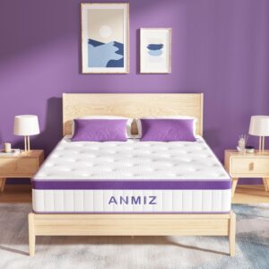 anmiz queen mattress in a box,10 inch hybird mattresses queen size,gel memory foam queen mattress, medium firm queen size bed matress for breathable cool sleep & pressure relief,queen mattress 10inch