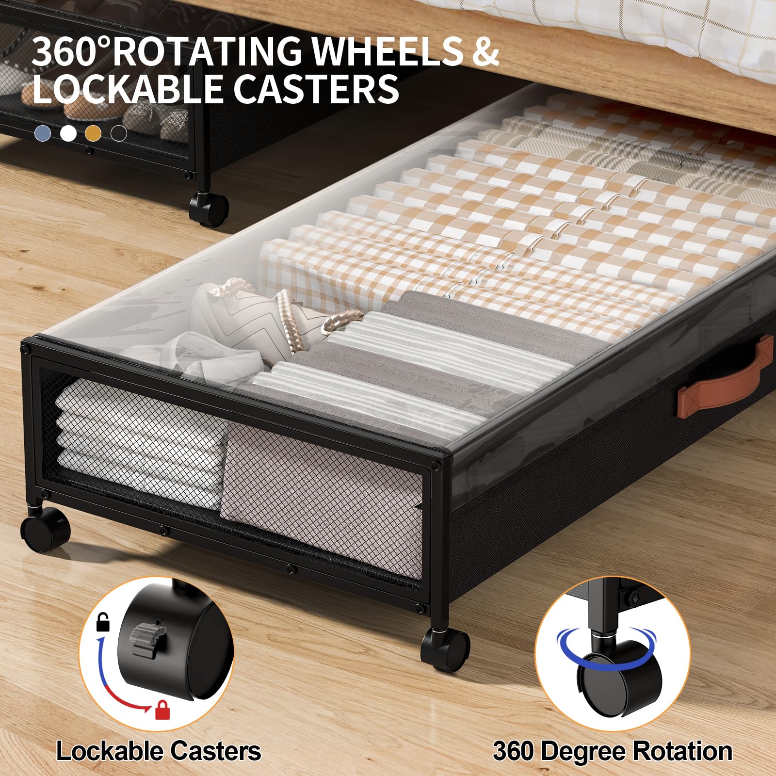 Eastherry Under Bed Storage with Wheels, 54L XXL Larger Under Bed Storage Containers with Clear Lids, 36'' Lengthen Under Bed Shoe Organizer, Rolling Under Bed Storage for Shoes Clothes (2 PACK)