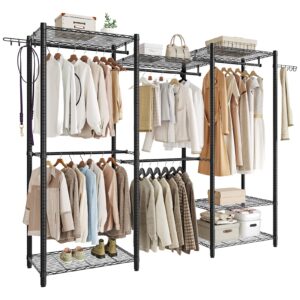 hoobro heavy-duty clothes rack, freestanding 6-tier closet organizer, metal clothing rack with shelves and hanger rods, multi-functional bedroom garment rack, max load 800 lb, black bk03ly01